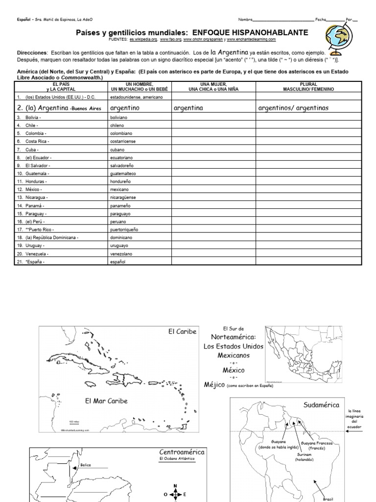 Países y Gentilicios Mundiales: ENFOQUE HISPANOHABLANTE: La Argentina | PDF
