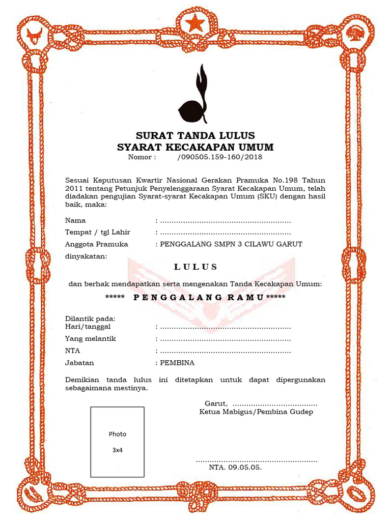 Surat Tanda Lulus Penggalang Ramu | PDF | Teknologi & Rekayasa