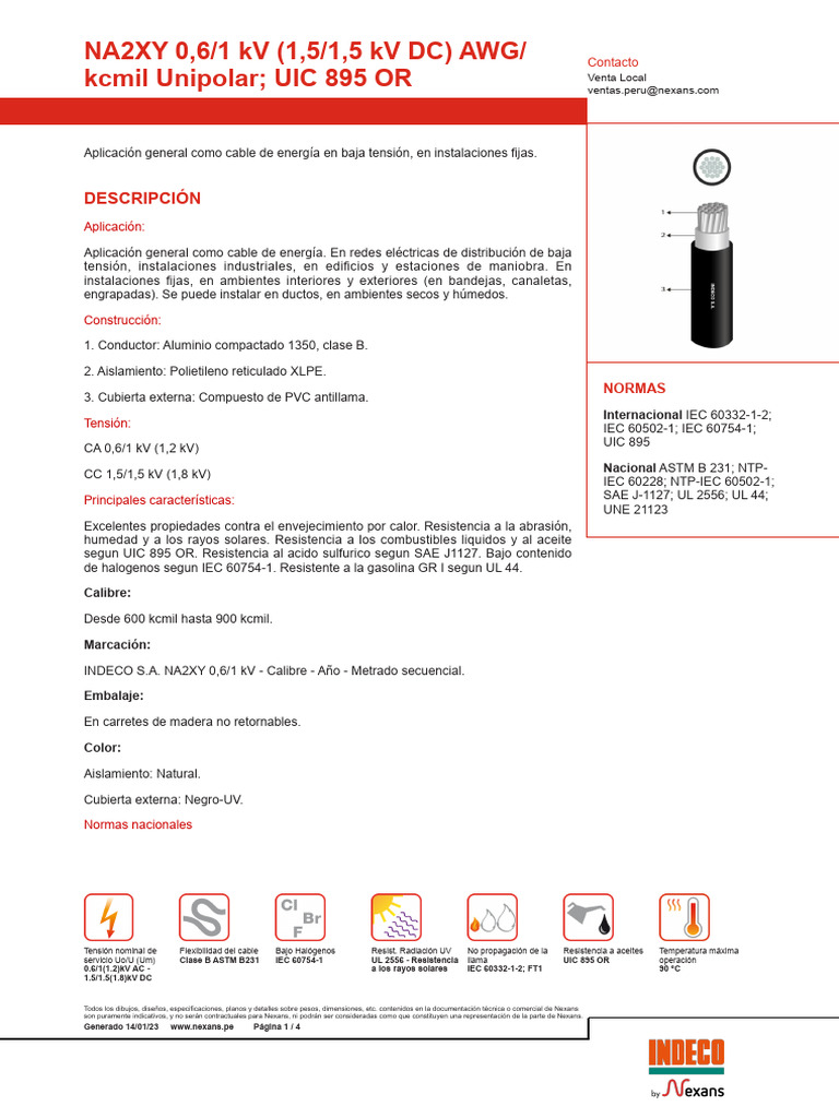 Cable NA2XY 0,6/1 kV Unipolar | PDF | Aislador (Electricidad ...