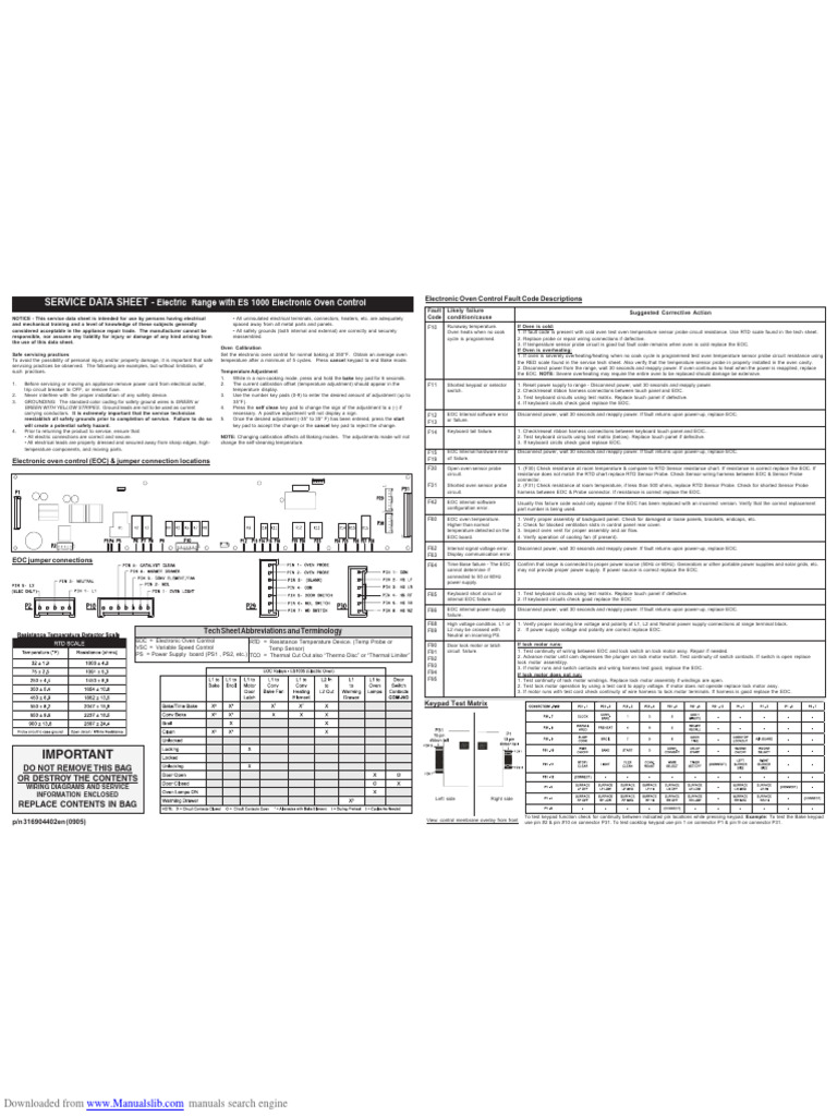 Fgef3056k Service Data Sheet | PDF
