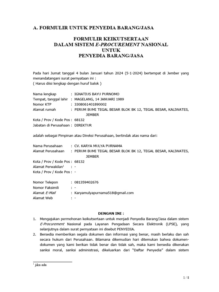 Formulir Keikutsertaan | PDF