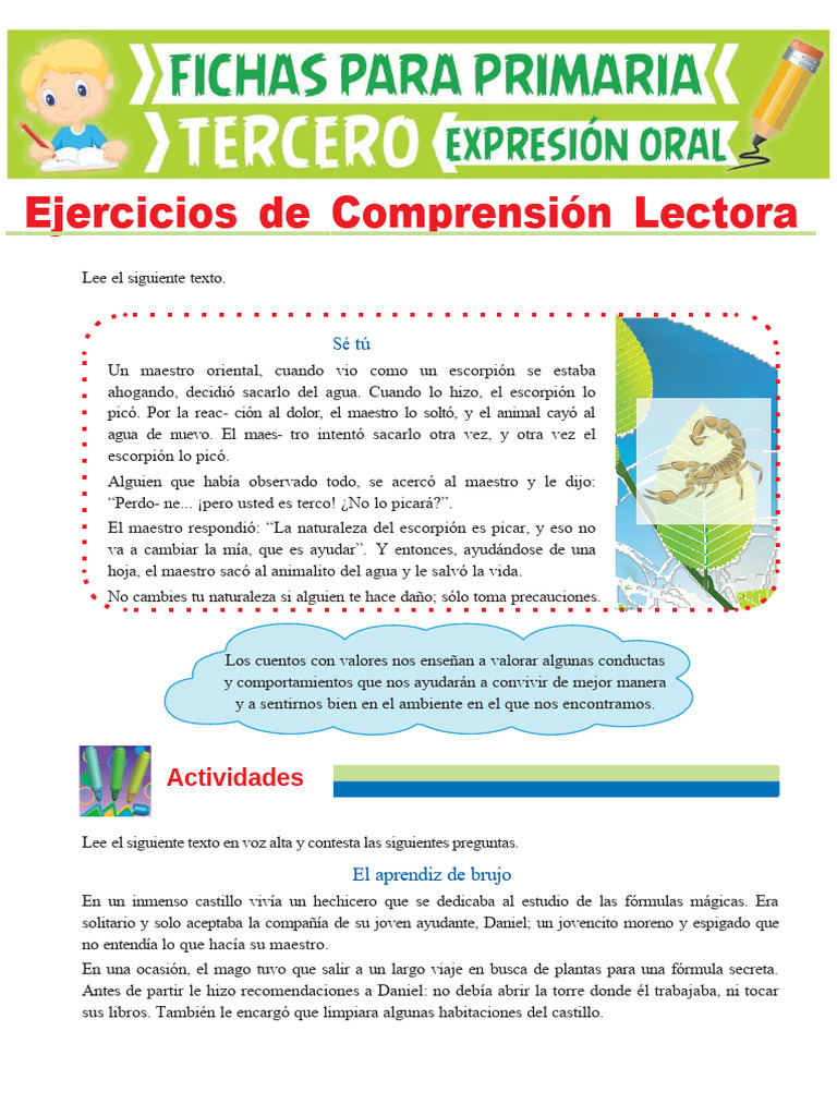 Ejercicios de Comprensión Lectora para Tercer Grado de Primria | PDF