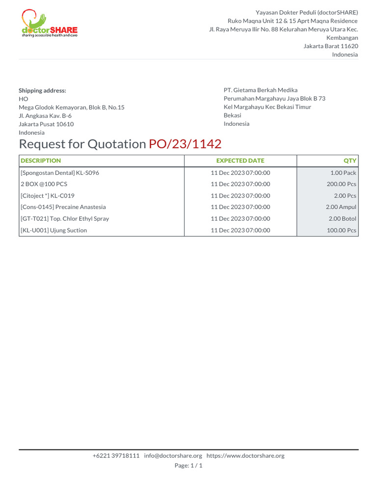 Request For Quotation - PO - 23 - 1142 | PDF