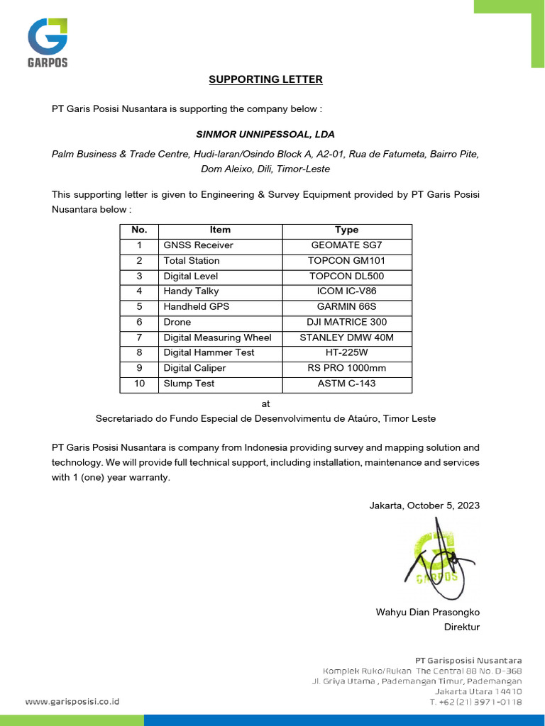 GPN Supporting Letter Sinmor Survey Engineering Equipment | PDF
