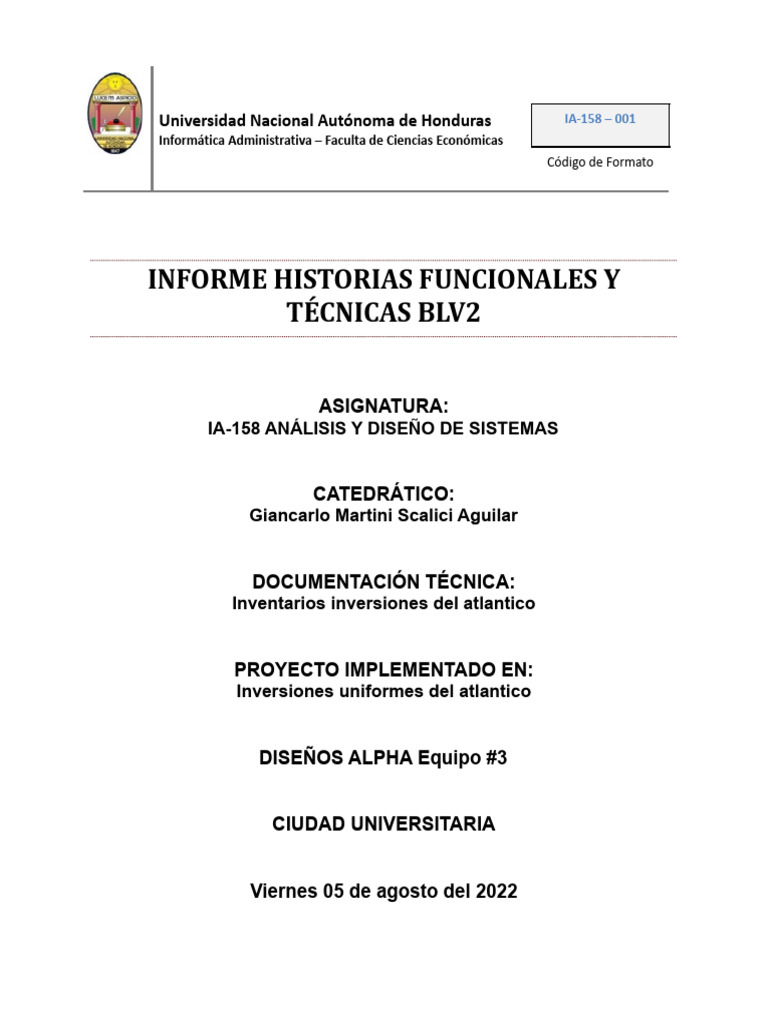 Ia-158-008-Informe Historias Funcionales y Tecnicas Bpl2 | PDF