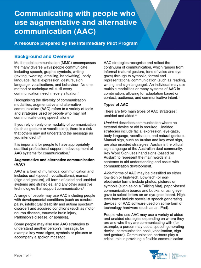 Communicating With People Who Use Augmentative and Alternative Communication (AAC) | PDF