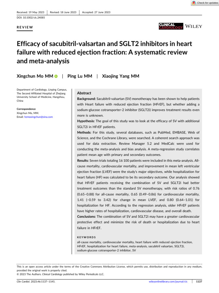 Clinical Cardiology - 2023 - Mo - Efficacy of Sacubitril Valsartan and ...