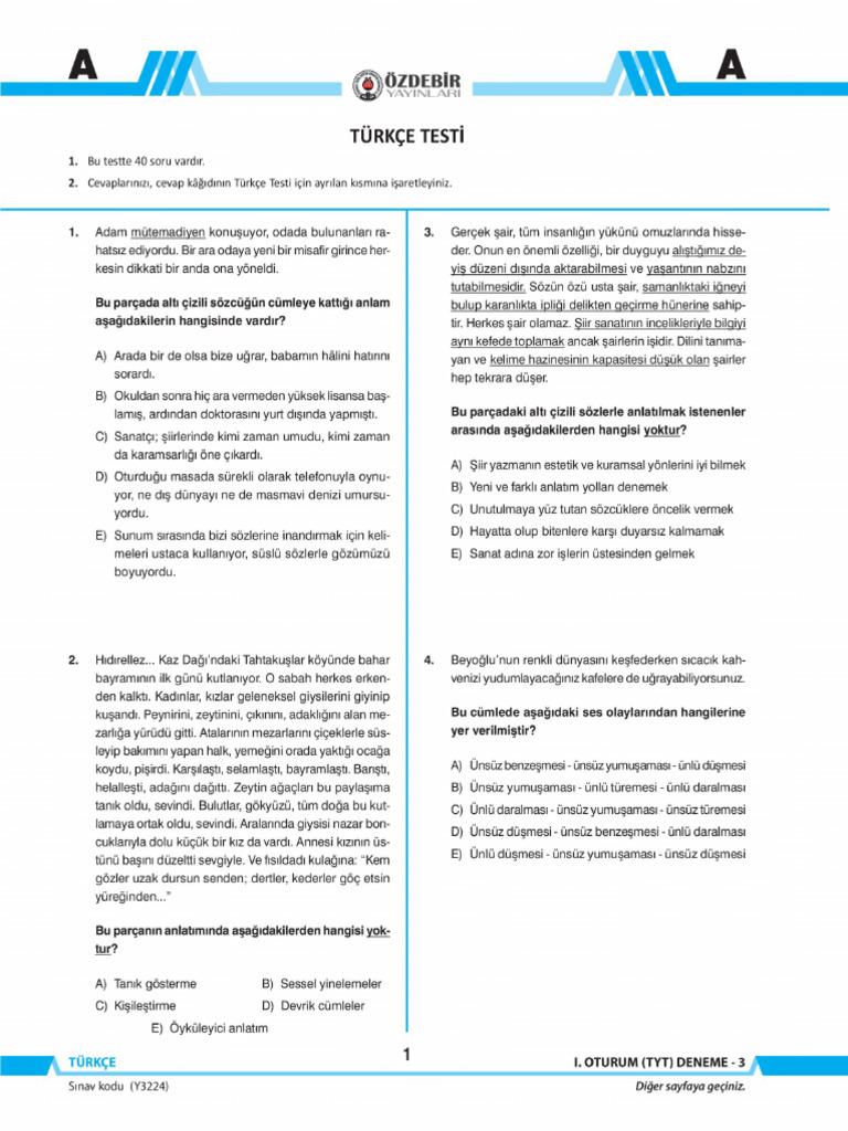 @tgdenemeleri 2024 ÖZDEBİR TG TYT 3 | PDF