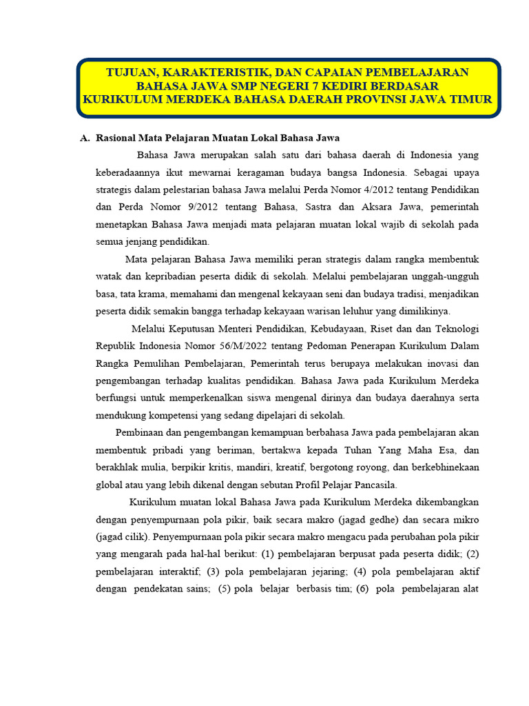 Pelajaran Bahasa Jawa dalam Kurikulum Merdeka | PDF | Karier ...