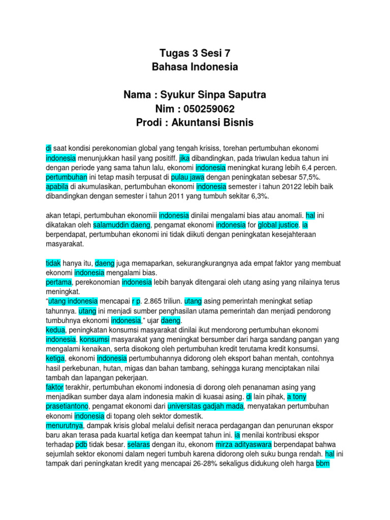 Tugas 3 Sesi 7 Bahasa Indonesia | PDF | Ilmu Sosial