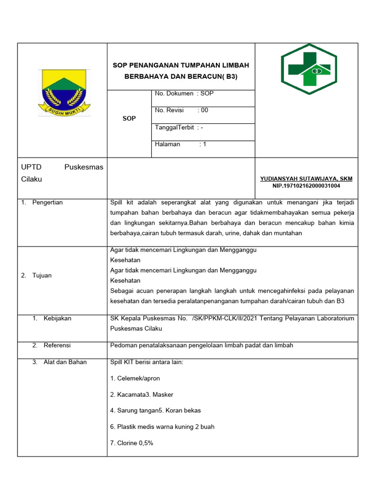 SOP Penanganan Tumpahan Limbah B3 | PDF