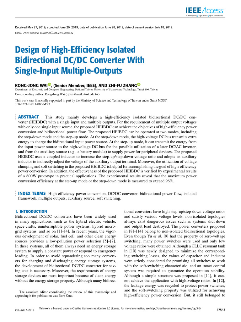 Design of High-Efficiency Isolated Bidirectional DC DC Converter With Single-Input Multiple ...