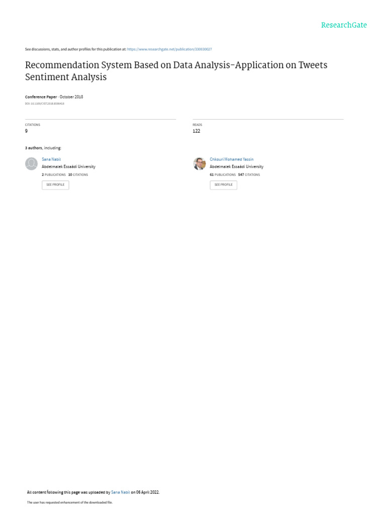 Recommendation System Based On Data Analysis Application On Tweets