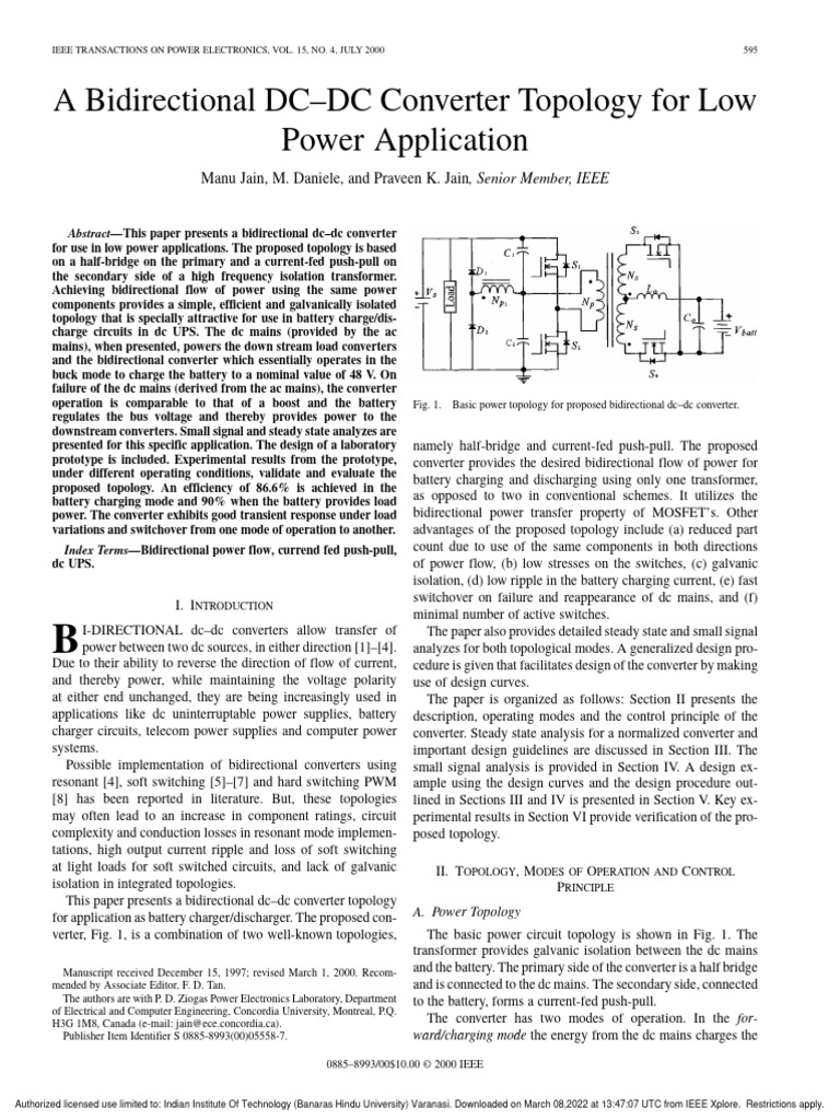 A Bidirectional DC-DC Converter Topology For Low Power Application ...