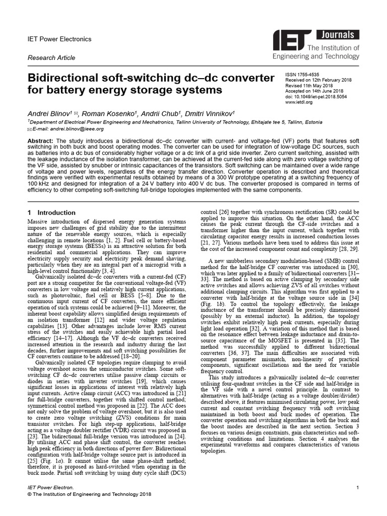 IET Power Electronics - 2018 - Blinov - Bidirectional Soft Switching DC DC Converter For Battery ...