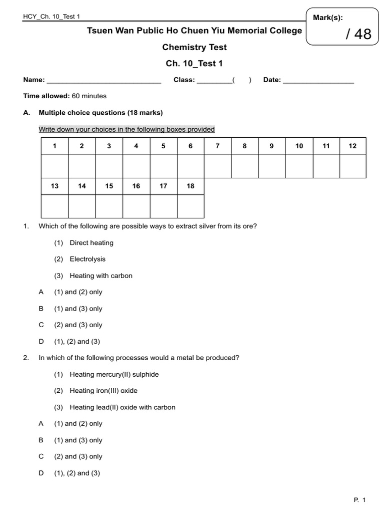 CH - 10 - Test 1 | PDF | Iron | Oxide