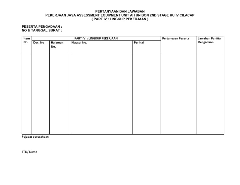 Form Q&A Lingkup Pekerjaan | PDF