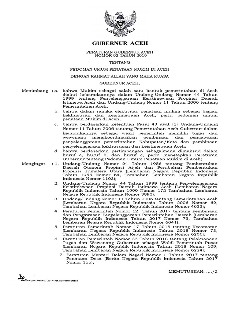 Uploads l6fg Dokumen Uu 2020 11 Pergub 92 Tahun 2019 TTG Pedoman Penataan Mukim | PDF