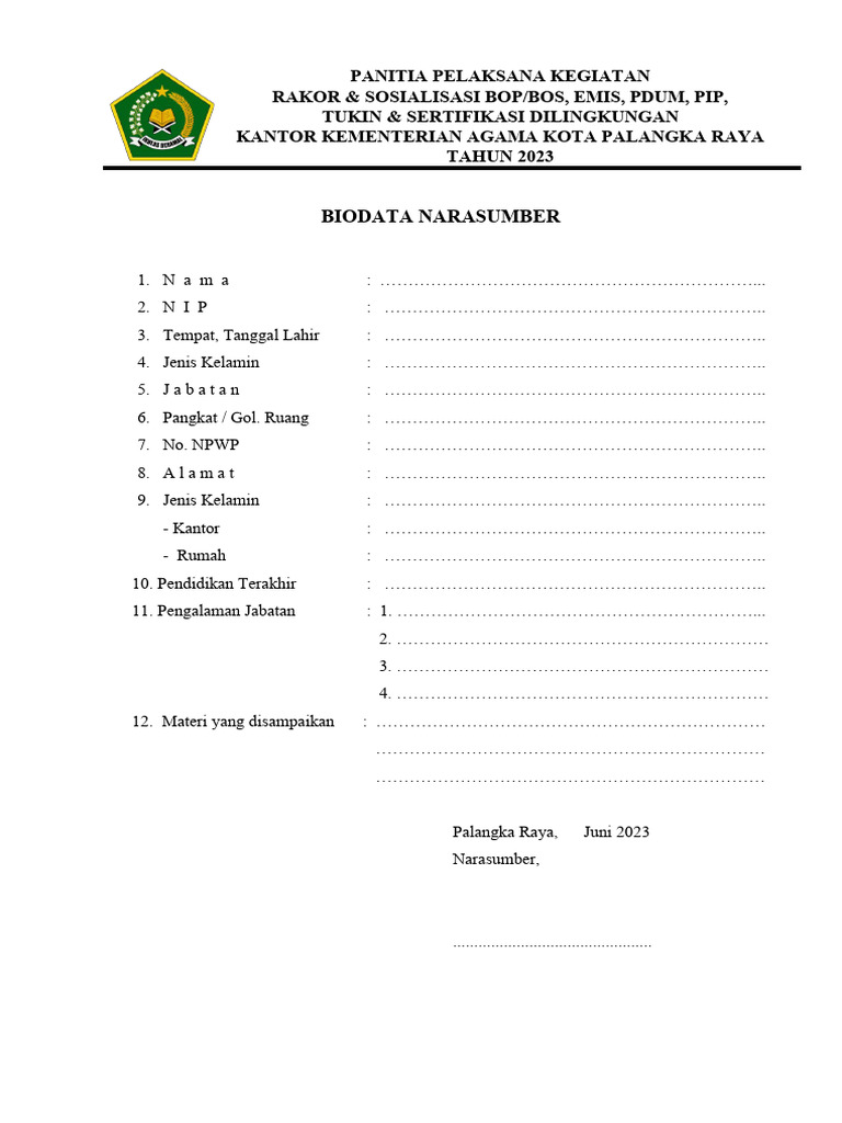 2 Form Biodata Narasumber | PDF 2 Form Biodata Narasumber | PDF