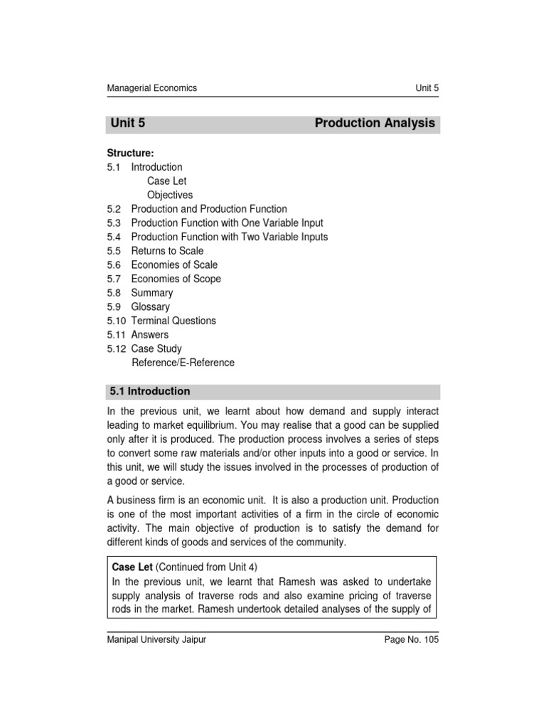 Unit 05 - Production Analysis | PDF | Production Function | Economics