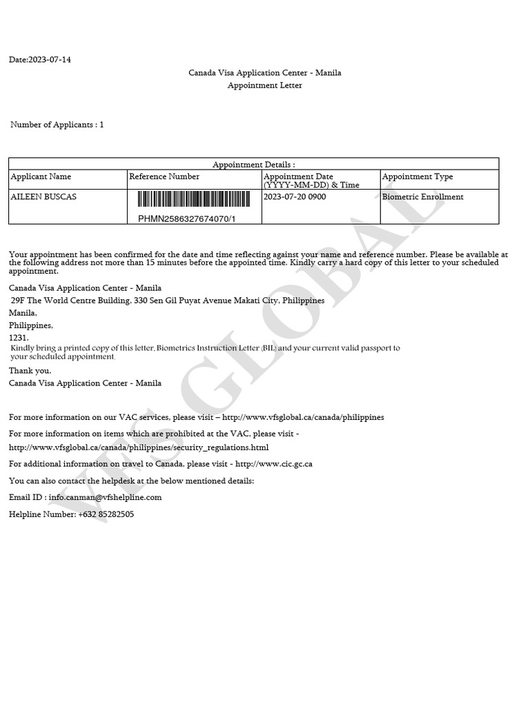 Vfs Appt Letter | PDF