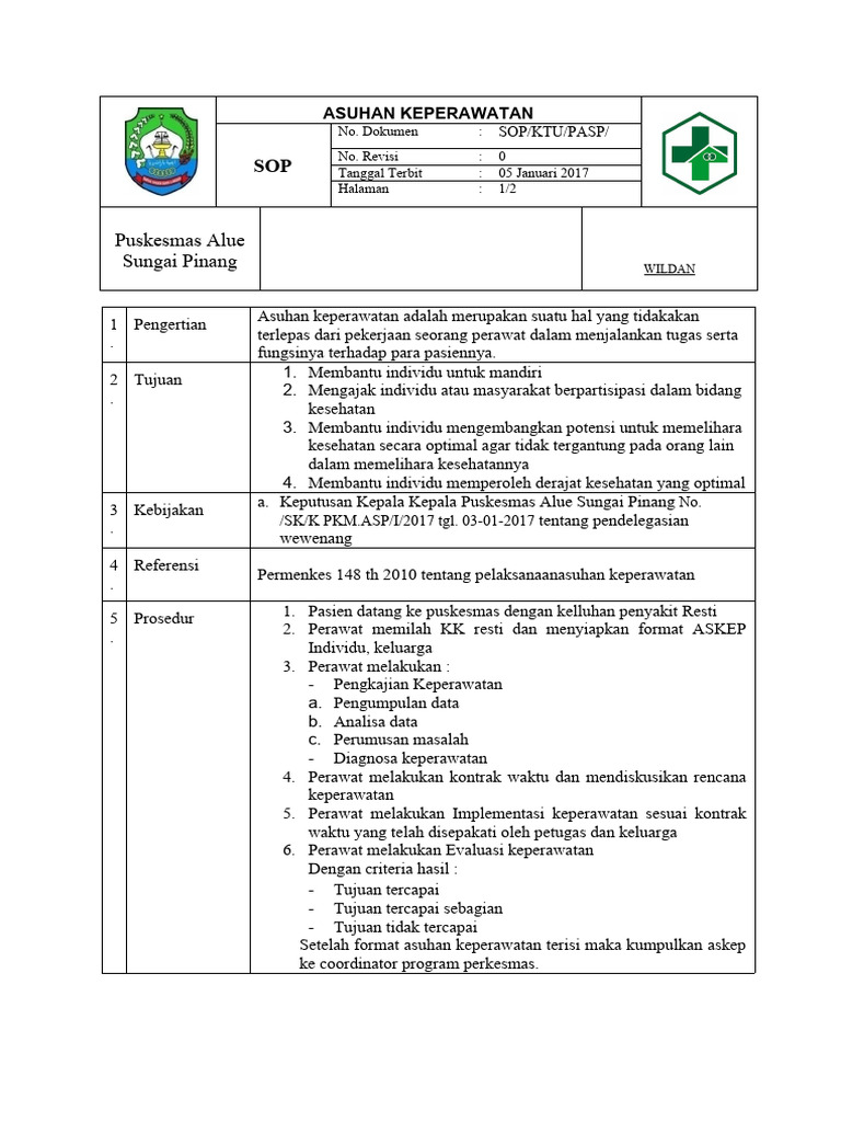 Sop Asuhan Keperawatan | PDF