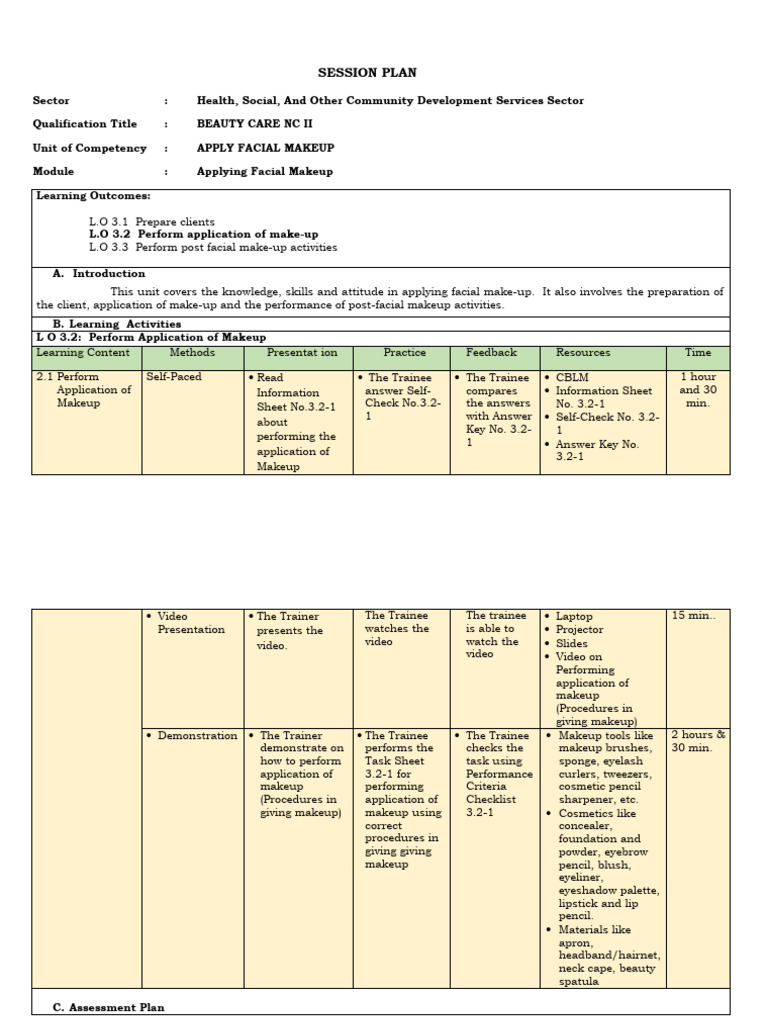 Session Plan | PDF | Cosmetics | Behavior Modification