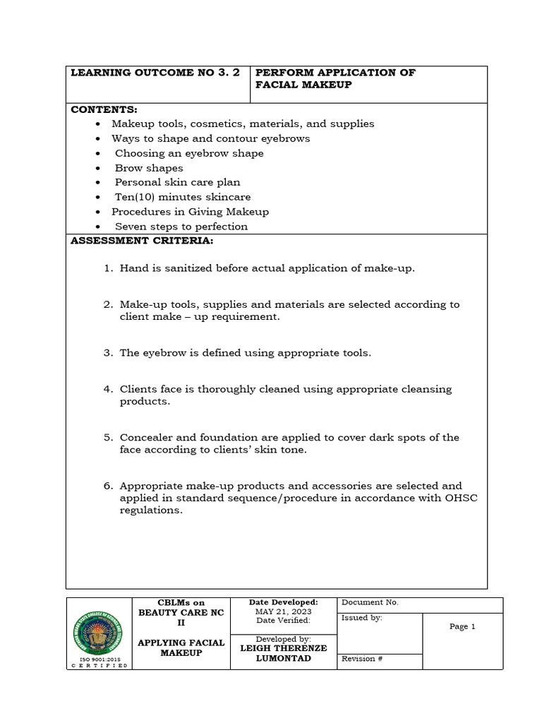 Steps for Applying Facial Makeup | PDF | Cosmetics | Eyebrow