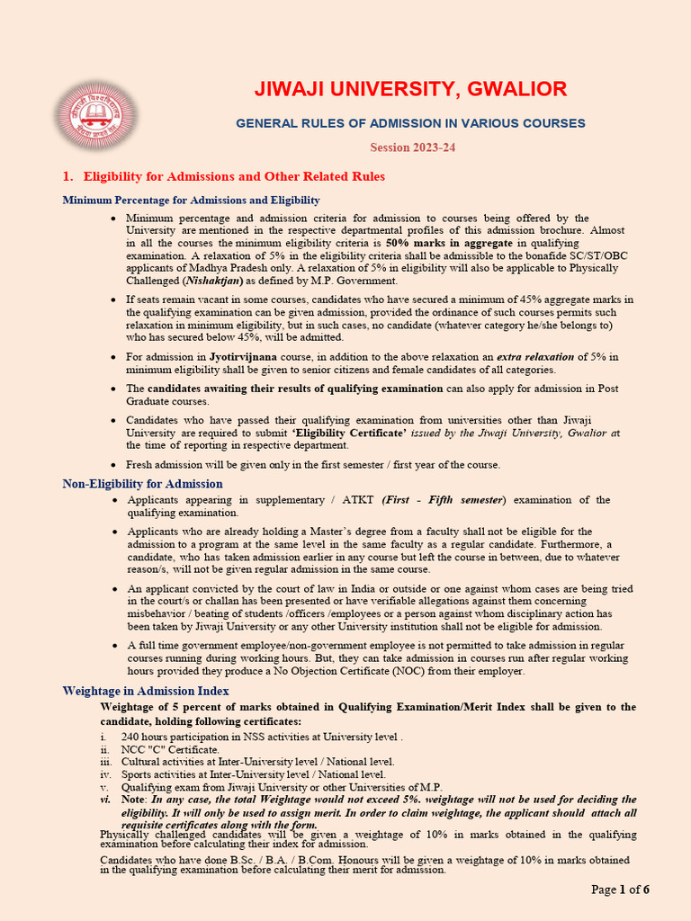 General Rules of Admission in Various Courses Session 2023 24 April 12 ...