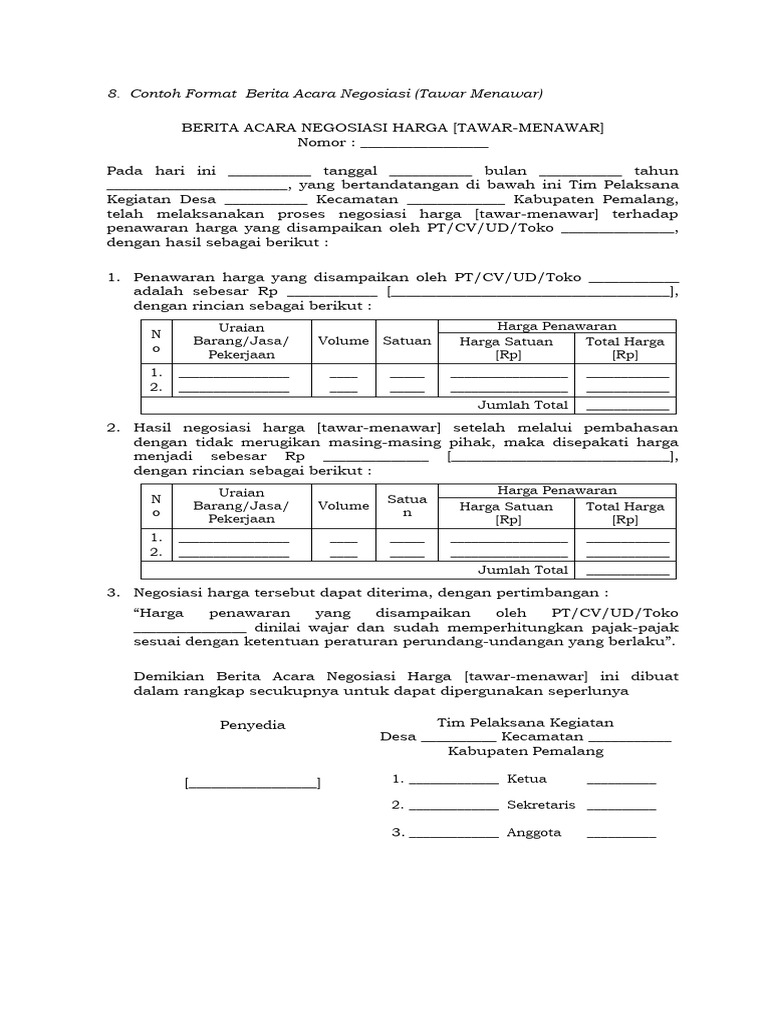 Format BA Negosiasi - 1 | PDF