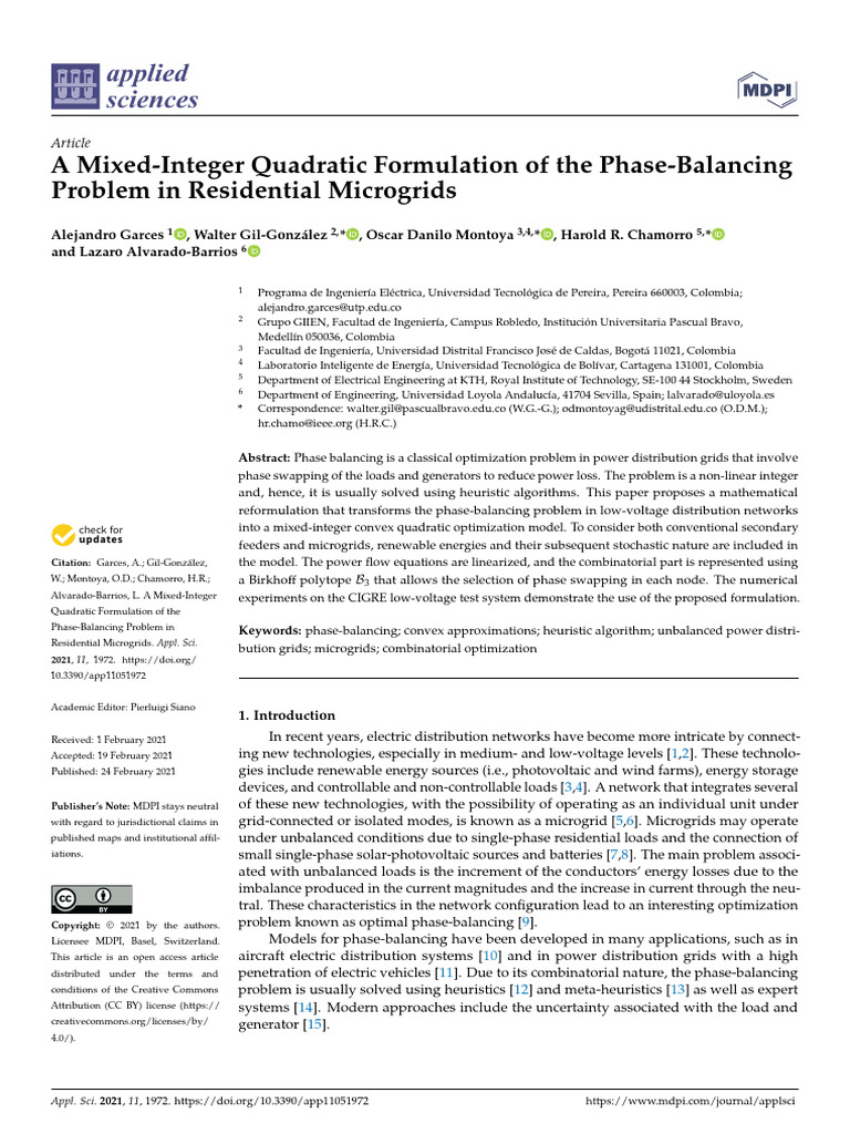 Mix-Integer Quadratic Formulation of The Phase-Balancing Problem | PDF | Mathematical ...