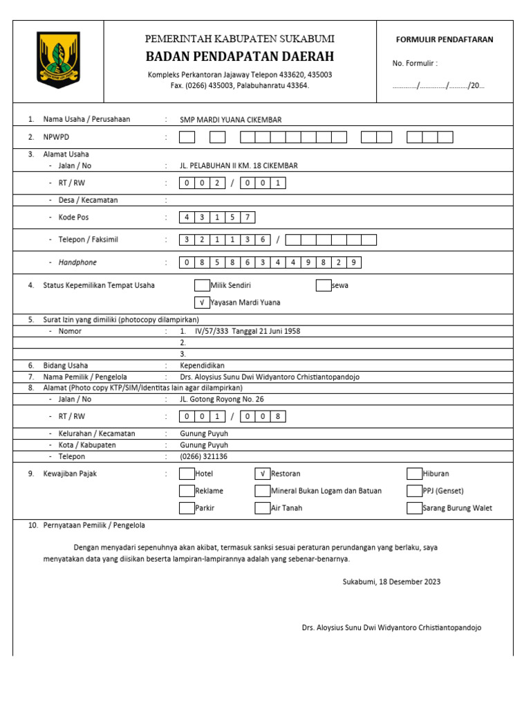 Formulir Pendataan Ok | PDF