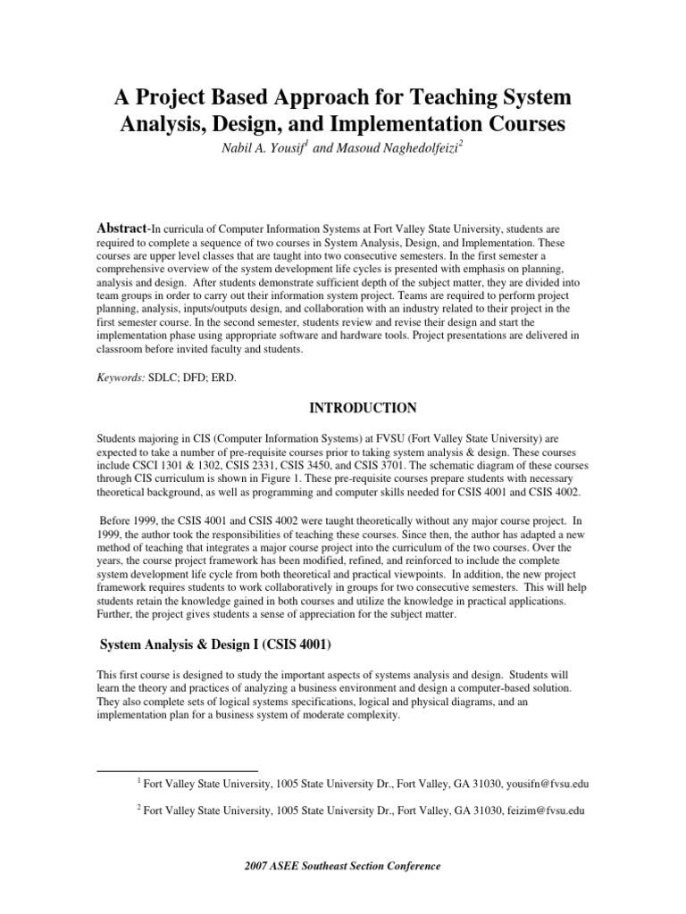 A Project Based Approach For Teaching System Analysis Design And Implementation Courses Pdf