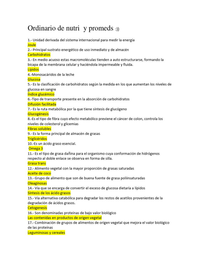 Ordinario de Nutri y Promeds | PDF | Lípido | Metabolismo