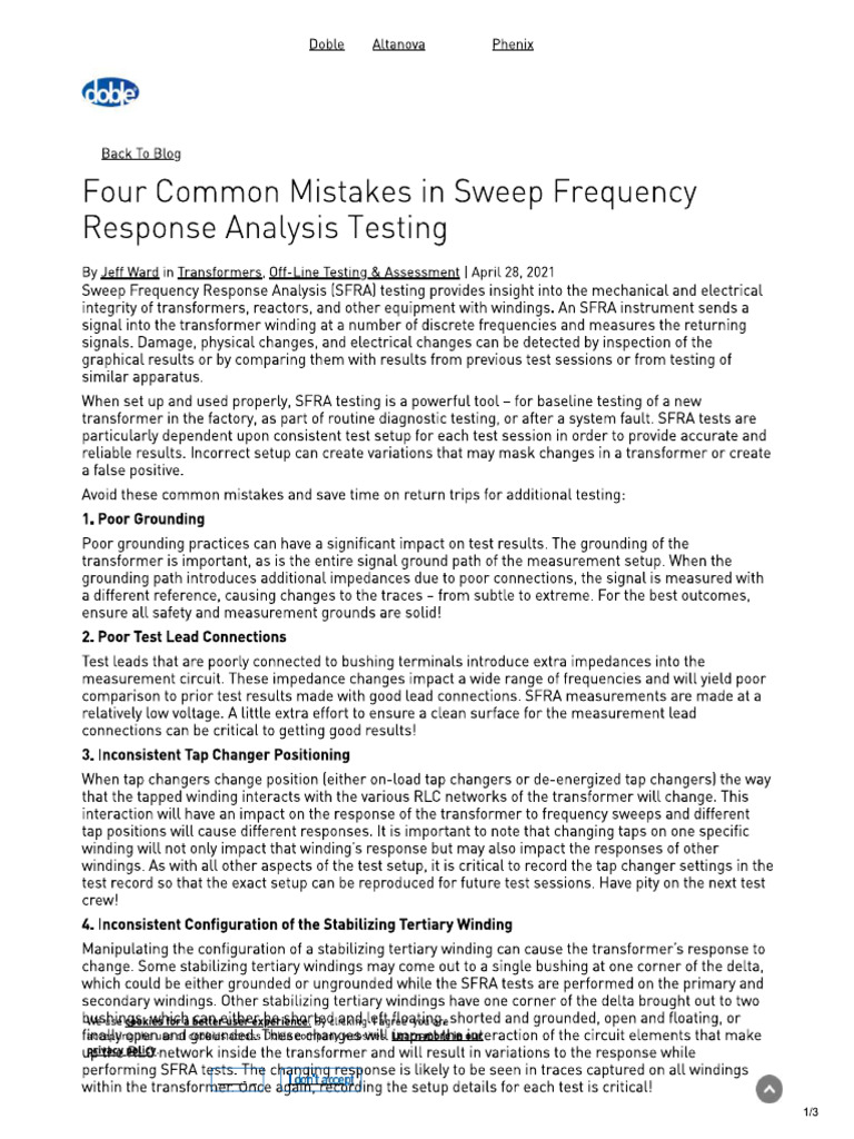Four Common Mistakes in Sweep Frequency... Is Testing - Doble | PDF