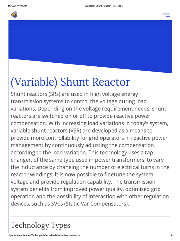 (Variable) Shunt Reactor - ENTSO-E | PDF