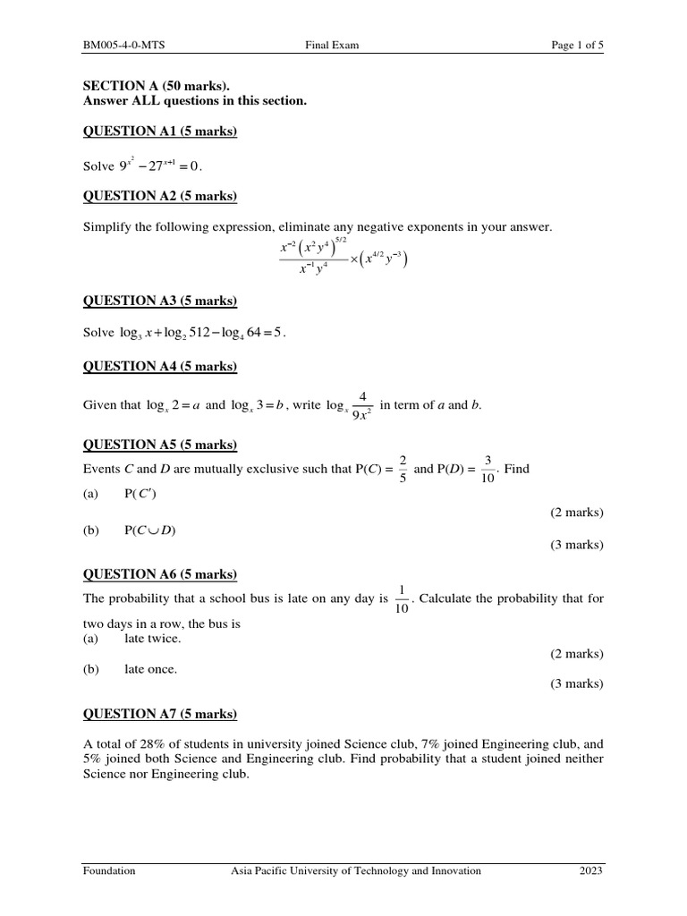 MTS Exam - Q - Set C-2 | PDF | Median | Statistics