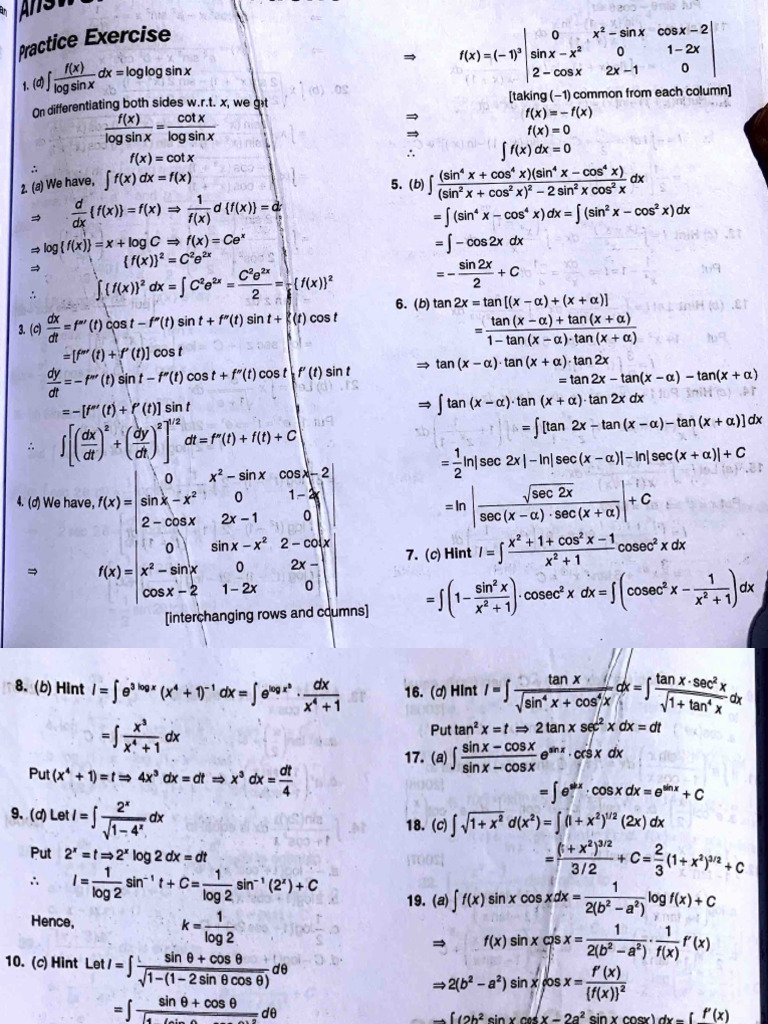 Bitsat Indef Integral Solns | PDF