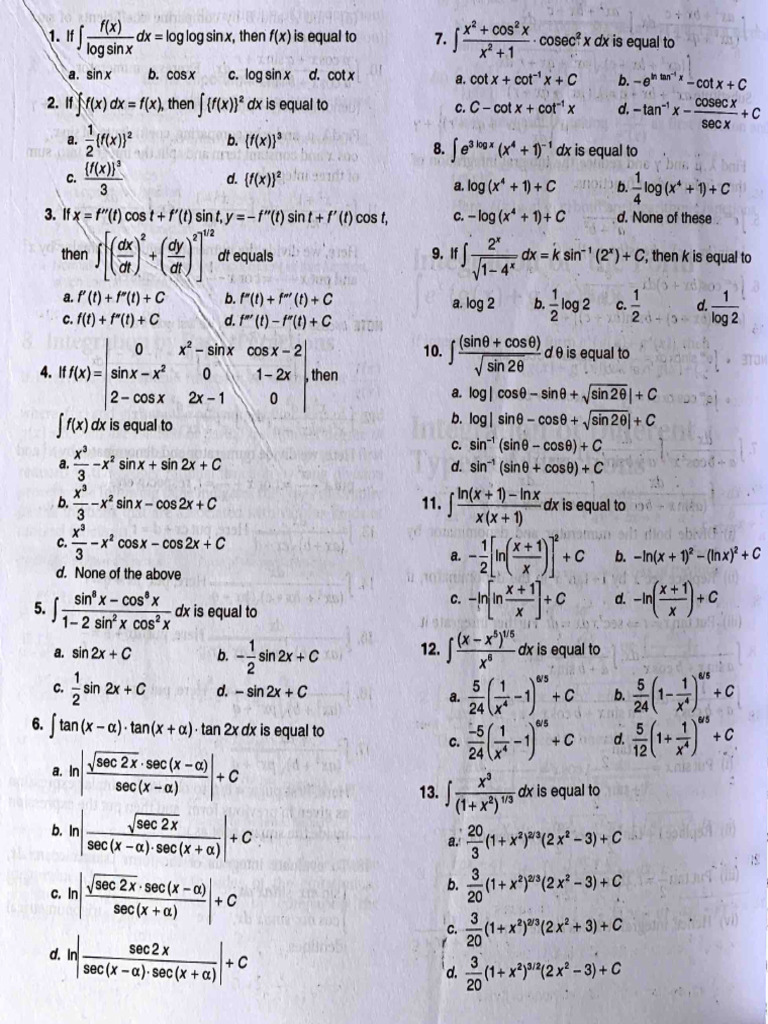 Bitsat Indef Integrals Qns | PDF