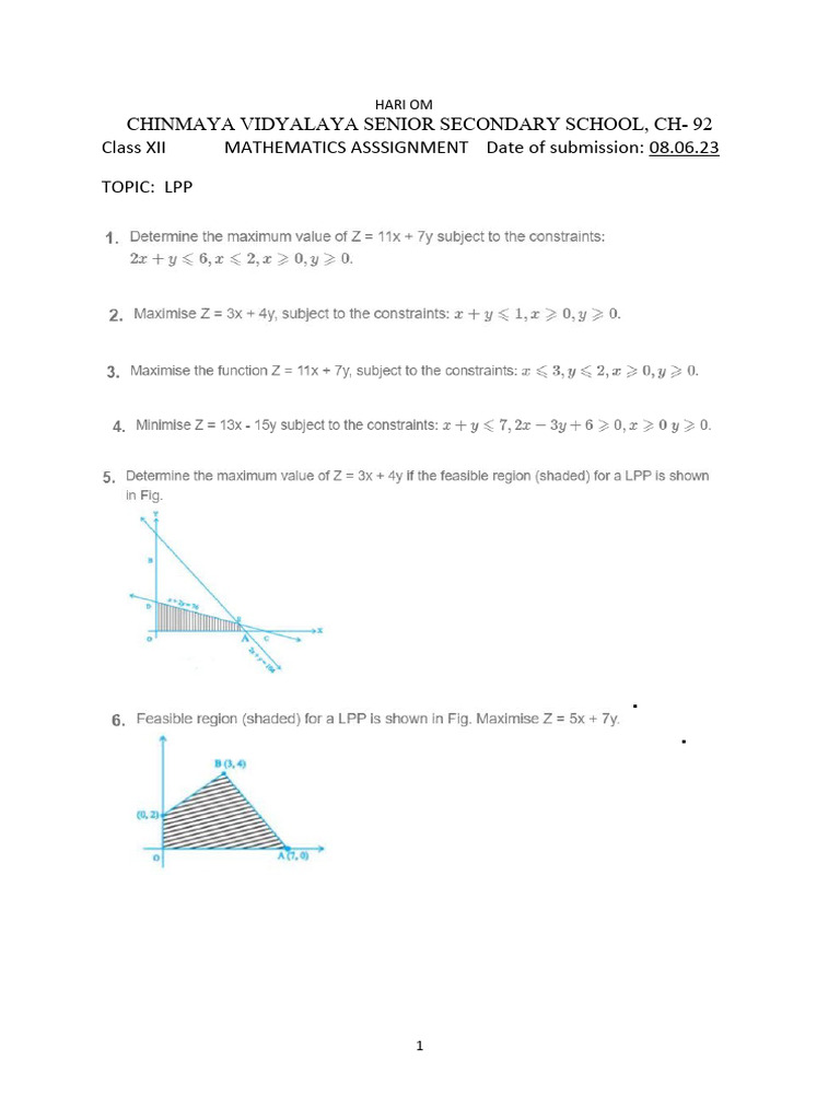 Class 12 LPP Assignment | PDF Class 12 LPP Assignment | PDF