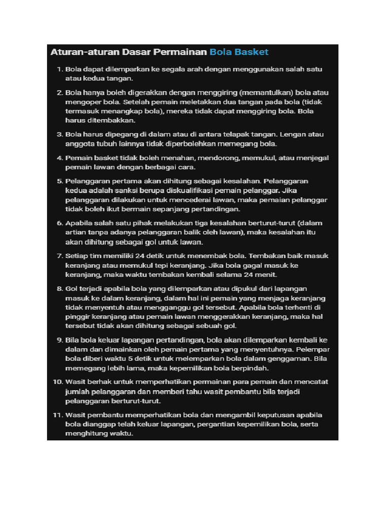 Aturan Bola Basket | PDF