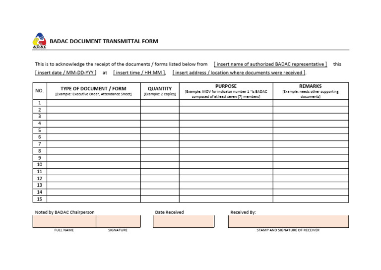 BADAC FORM - Document Transmittal Form | PDF