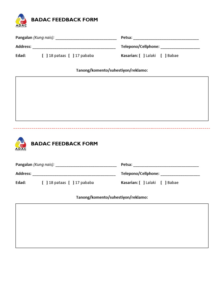 BADAC FORM - Feedback Form | PDF