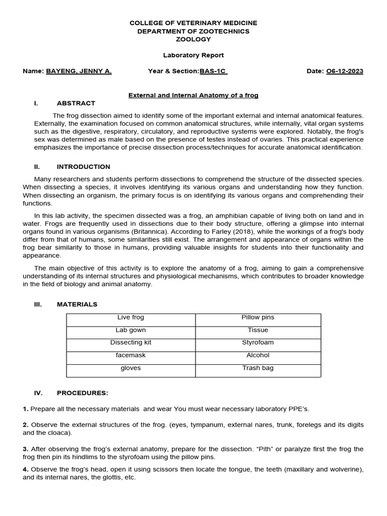 Laboratory-Report | PDF | Anatomy | Frog