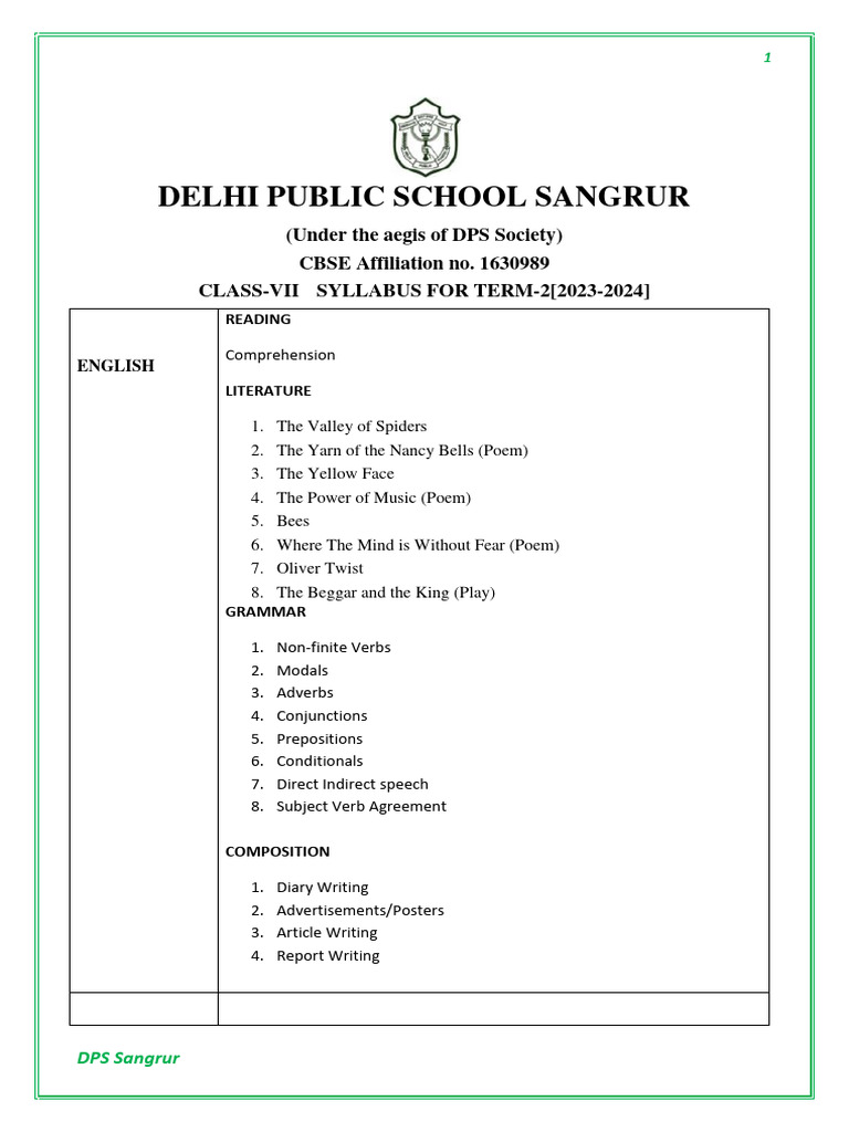 Class VII Term 2 Syllabus | PDF