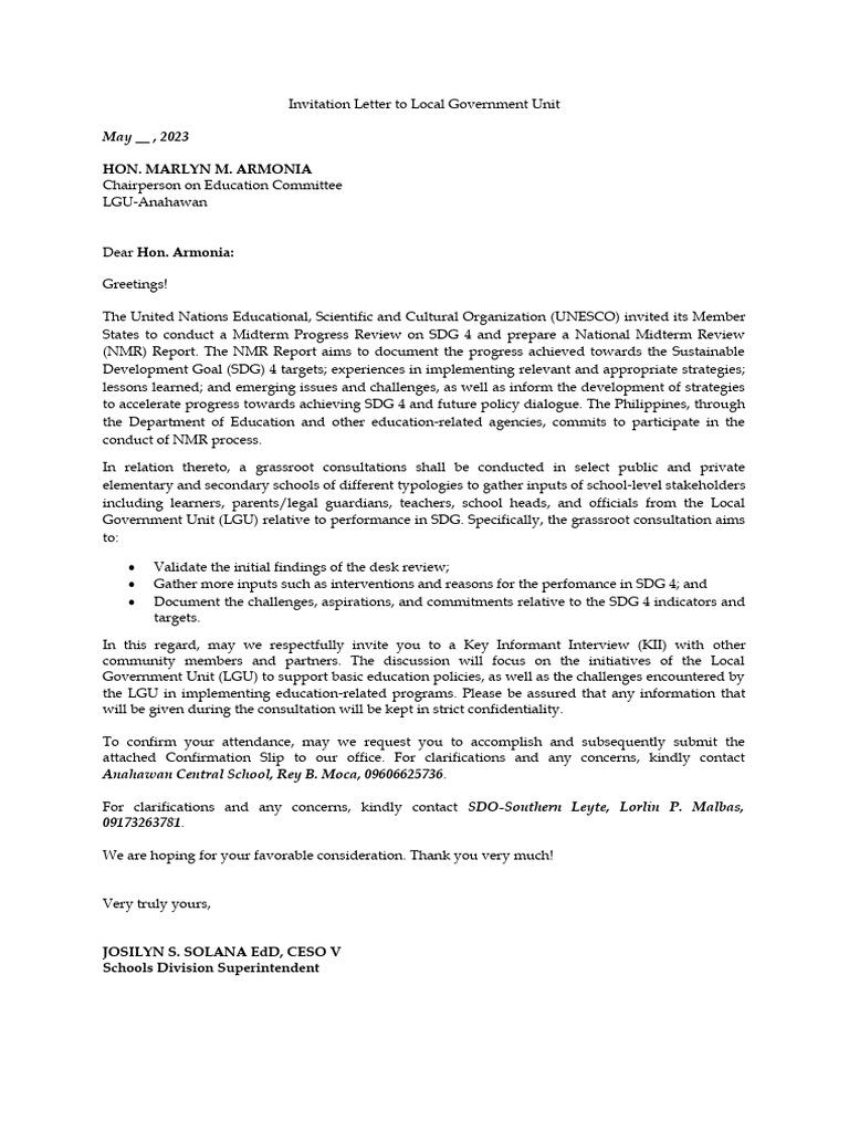 Annex 6_Sample Invitation Letter to LGU | PDF