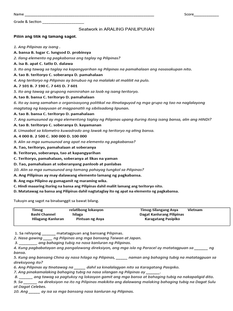 Seatwork in Ap 1 | PDF