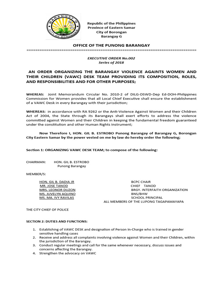 Executive Order 002-Vawc | PDF | Rights | Ethical Principles