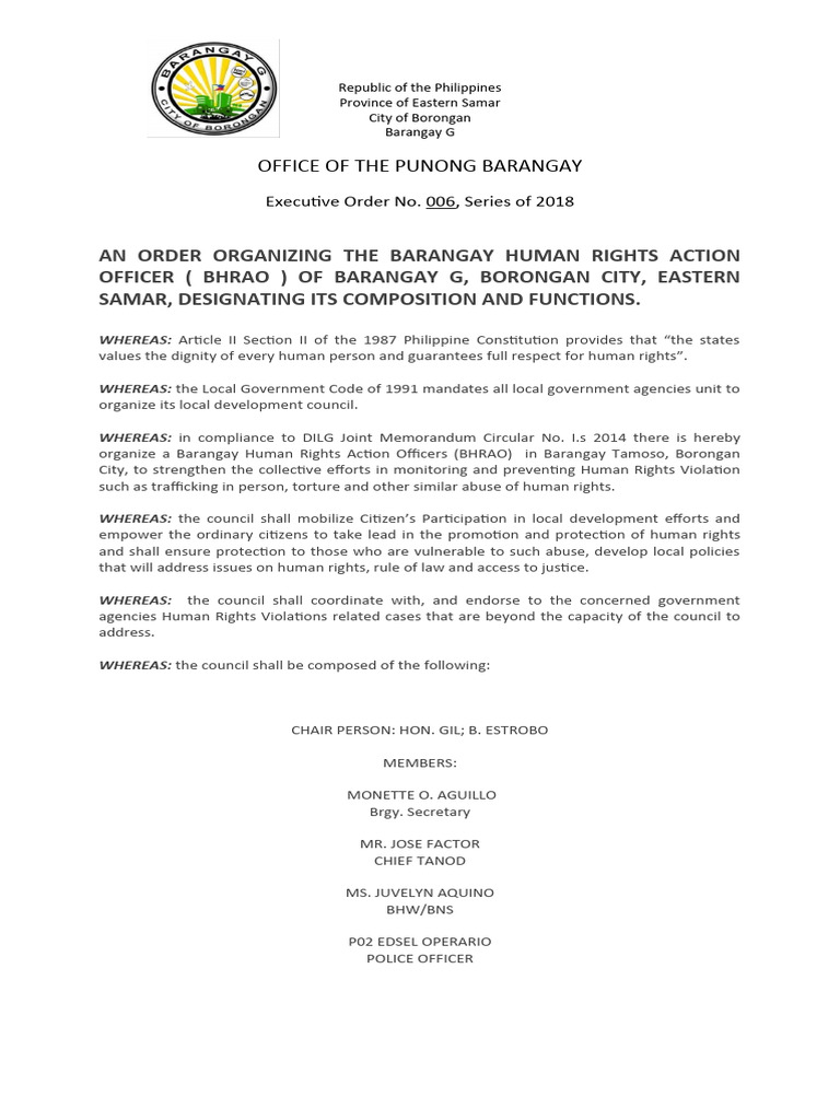 Executive Order 006 Bhrao | PDF | Human Rights | Government