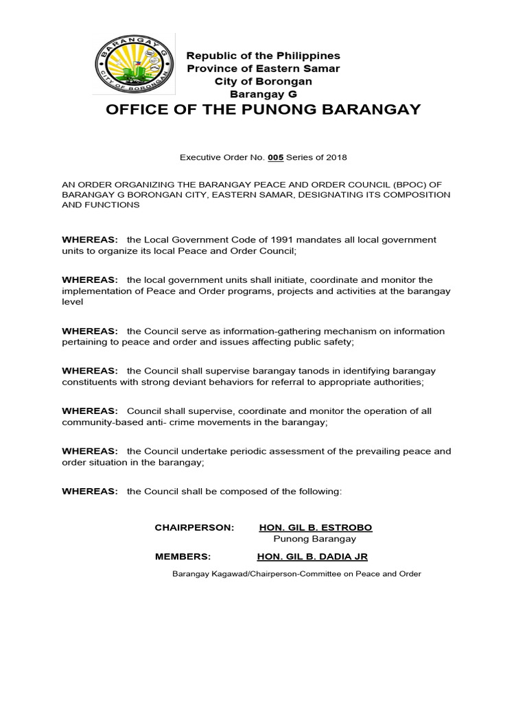 Executive Order 005-Bpoc | PDF